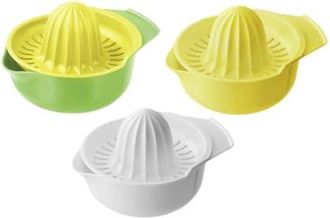 Fackelmann 42620 Presse-fruits, presse-agrumes, presse-fruits manuel, presse-fruits avec réceptacle, Plastique, Jaune, Vert, Blanc, 14,5 x 11,5 x 9,5 cm