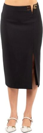 Elisabetta Franchi Femme, Jupes, Noir, Taille: 40 FR Logo-Embellishment Side-Slit Midi Skirt