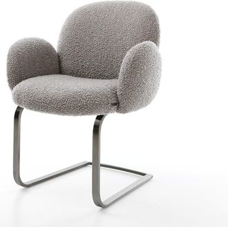 DELIFE Freischwinger Nube-Flex mit Armlehnen Bouclé Silbergrau Freischwinger flach Graphit Taschenfederkern, Esszimmerstühle