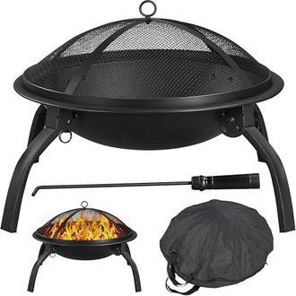 Yaheetech Feuerstelle Feuerschale mit Funkenschutz, Klappbare Feuerkorb Outdoor Fire Pits Feuerschalen f&uuml;r den Garten, Winter Heizung, Wohnmobil Reisen und Camp