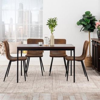 Furniture R 4 PCS Chaises de Salle à Manger Marron, Chaises de Restaurant en Suède, Design Contemporain, Matériau en Métal Peint, Dossier Ergonomique Rectangulair