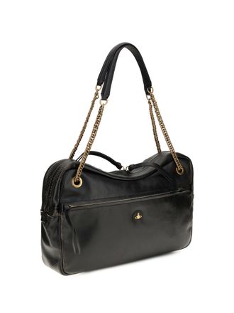 Vivienne Westwood Womens Large Dolce Textured Leather Shoulder Bag Black-Beige Calf Bos Taurus Black/beige