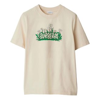 Burberry T-Shirt mit G&auml;nsebl&uuml;mchen-Logo aus Baumwolle - - Tops - Damen - Beige - XS