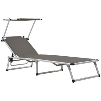 vidaXL Chaise longue pliable avec toit aluminium et textil&egrave;ne gris vidaXL