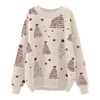 Generic Pull Femme Noel Rigolo,Pull Femme Tricoté ÉPais Confortable Haut DéContracté Hiver Imprimé Large Polaire Doudoune Chaud Loisirs Sortie