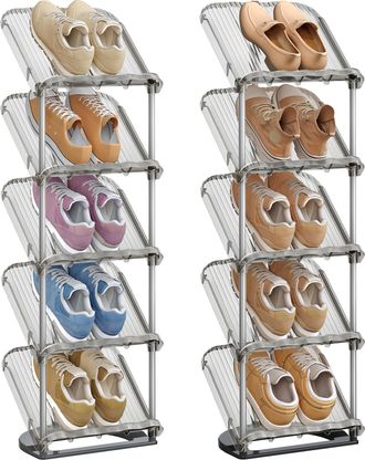 Songmics Schuhregal, 5 Ebenen, 2er Set, schräge Schuhablage, Schuhaufbewahrung, Kunststoff, 24,5 x 28,4 x 102,5 cm, flexibel kombinierbar, Eingangsbereich, Flu