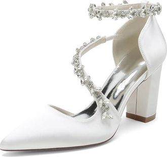Miyoopark Chaussures de soirée à talons pour femmes avec chaînes, J583 Blanc 3 4 Talon, 36 EU