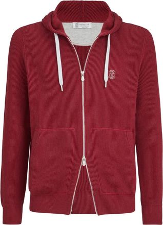 Brunello Cucinelli Gerippte Kapuzenjacke - Rot