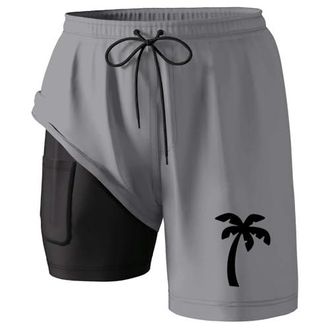 Generic Maillot de bain pour homme avec doublure de compression, couture int&eacute;rieure, short de bain, maillot de bain avec poches, gris, 4XL