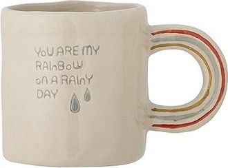 Bloomingville MINI Cloudy Tasse, Natur, Steingut, Regenbogen-Griff, Handdekoriert, Geschenkbox, 185 ml, D7,5xH7,5 cm, Wei&szlig;