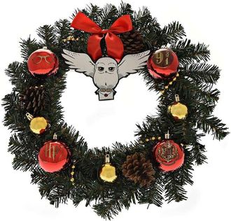 Widdop and Co Widdop Harry Potter Hogwarts und Hedwig Themed Weihnachtskranz rot und gold Türdekoration - 33 cm