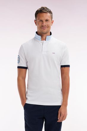 Eden Park Polo À Manches Courtes En Piqué Coton Blanc Broderie Manches 10 Coupe Droite