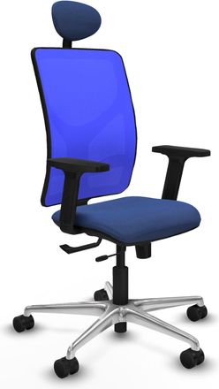 Piqueras y Crespo Stuhl mit Lendenverstellung, mit 2D-Armlehnen und festem Kopfteil, ausgestattet mit Syncro/Traslack und Schneideschaum, mit 65 mm Nylon-Rollen, Blau/M