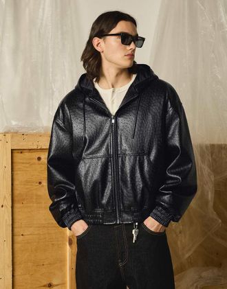 Bershka Veste &agrave; capuche en similicuir - Noir