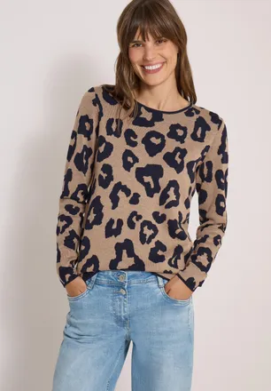 Cecil Rundhalspullover CECIL, Damen, Gr. XXL (46), braun (creamy mocha melange), Web, 60% Baumwolle, 40% Viskose, normal normal, Rundhals, abgesteppt, Pullo