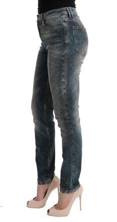 Roberto Cavalli Womens Blue Wash Cotton Blend Slim Fit Jeans Clothing