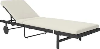 OUTSUNNY Bain de Soleil Chaise Longue avec Coussin en r&eacute;sine tress&eacute;e, transat Jardin ext&eacute;rieur inclinable avec roulettes pour Plage Relax Piscine terrasse, 198