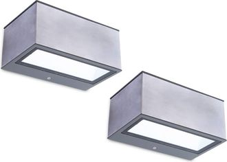 Lutec Lutec Eckige LED Außenwandleuchten im 2er Set mit Up- & Downlight aus ALU in Silber, 14cm breit, IP54