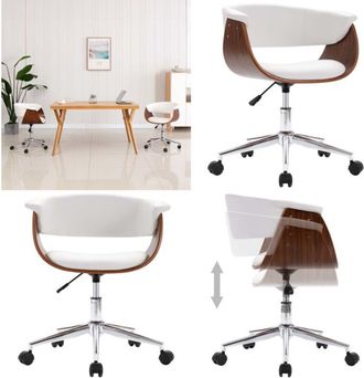 vidaXL Vidaxl - Drehbarer B&uuml;rostuhl Wei&szlig; Bugholz und Kunstleder - Drehstuhl - B&uuml;rostuhl - Schreibtischstuhl - Home Office - Ergonomischer Stuhl - Home &