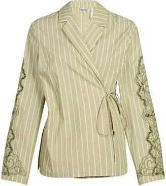 Object Chemise portefeuille &agrave; rayures et broderies en coton
