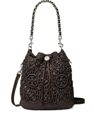Tory Burch sac seau à plaque T Monogram - Marron