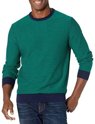 Amazon Essentials Pull à Col Rond et Manches Longues, 100% Coton (Disponible en Grandes Tailles et Grandes Longueurs) Homme, Vert Émeraude Rayures, XXL