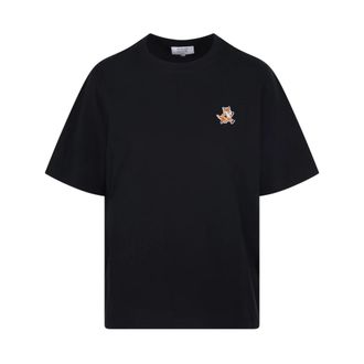 Maison Kitsun&eacute; Schwarzes Fox Patch Tee-Shirt Komfort - - Tops - Damen - Schwarzk - XS