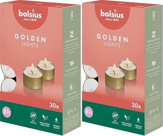 Bolsius Bolsius Teelichter mit goldenem Becher - 30 Stk. - 8 Stunden Brenndauer - Dekorative Haushaltskerzen - Unparf&uuml;miert - Mit Nat&uuml;rlichem Pflanzenwachs - 