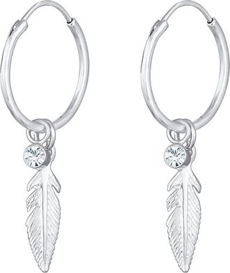 Elli Creolen Silber 925 Feder Ohrringe Damen Kreolen für Frauen mit Anhänger 0.1ct Kristalle Durchmesser 20mm 0305820317