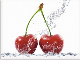 Artland ARTland Wanddeko Glasbilder Wandbild Glas Bild einteilig 80x60 cm Querformat Früchte im Wasser Obst Kirsche Frucht Cocktails Bar Modern T5SO