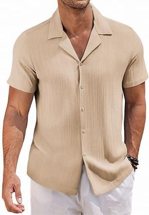 Coofandy Chemise À Manches Courtes pour Hommes sans Repassage Cuba Chemise Décontractée Corpse Shirt Hawaii Chemises Texturées Chemise DÉté pour Hommes Coupe R