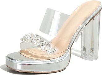 Generic Eestfy Mules &agrave; Plateforme Transparente Talon Bloc Femme Sandales &agrave; Enfiler Bout Carr&eacute; Dessus Transparent Large Tenue Quotidienne d&Eacute;t&eacute; Mules D&eacute;contract