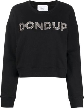 Dondup Femme, Sweatshirts et sweats &agrave; capuche, Noir, Taille: 42 FR Felpa Logo Strass
