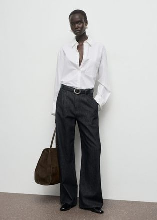 Mango Wide-Leg-Denimhose mit Abnähern schwarz - Damen - 32 - MANGO