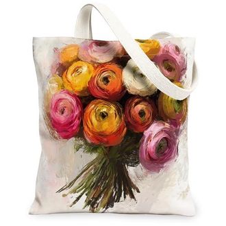 Generic Sac fourre-tout en toile de fleurs de renoncule printani&egrave;re pour faire du shopping, 33 x 38,1 cm, motif floral aquarelle, sac d&eacute;picerie r&eacute;utilisable, 