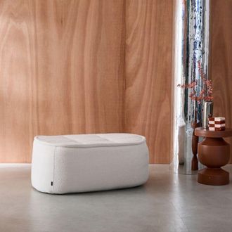 Sweeek Pouf. repose-pieds pour chauffeuse 1 place Boni bouclette textur&eacute;e blanc cass&eacute; L 91 x P 63 x H 40cm - Boni