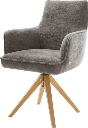 DELIFE Esszimmerstuhl Heira-Flex mit Armlehnen Holzgestell kantig Natur Boucl&eacute; Soft Schlamm 180&deg; drehbar Taschenfederkern