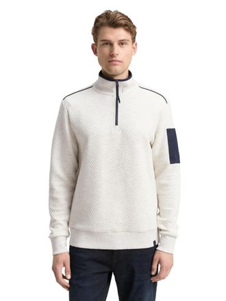Tom Tailor Herren 1048594 Troyer Sweatshirt mit &Auml;rmeltasche, 38677-Soft Buttercream Melange, M
