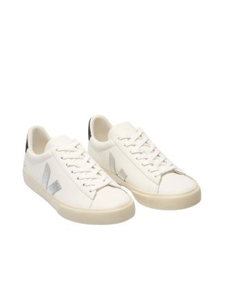 Veja Womens Sneakers Campo Leather White-Silver-Black Trainers White/silver/black