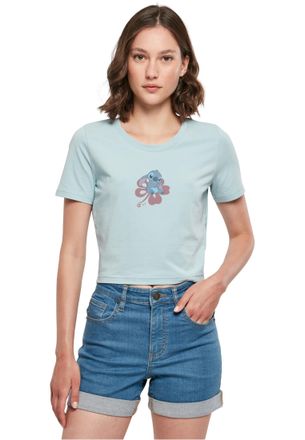 Merchcode Merchcode Womens MC1242-Lilo & Stitch Sitting On Flower Cropped Tee T-Shirt, Oceanblue, Small