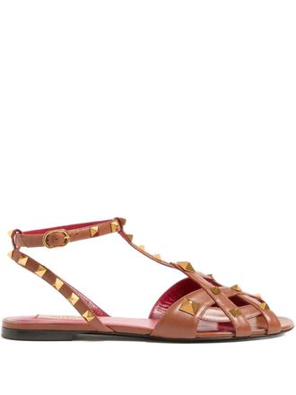 Valentino Garavani sandales en cuir de chevreau Studdy - Marron