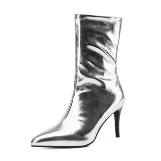 Generic Escarpins &agrave; talons hauts m&eacute;talliques &agrave; bout pointu pour femme - Fermeture &eacute;clair lat&eacute;rale - Chaussures dhiver pour f&ecirc;te de mariage, Argent&eacute;., 38.5 EU