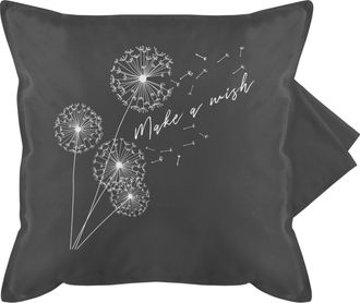Shirtracer Kissenbezug - Statement Kissen mit Sprüchen - Pusteblume Make a wish Weiß - 50 x 50 cm - Grau - kissenhülle kuschelkissen sprüche spruch dandelion bau