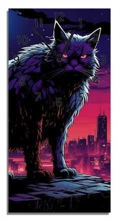 Wallario Design-Wanduhr, Acrylglasuhr Größe 30 x 60 cm, Schwarze Zeiger, Motiv Hüterin der Nacht