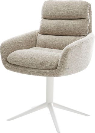DELIFE Esszimmerstuhl Abelia-Flex mit Armlehnen Fußkreuz Weiß Webstoff Soft Beige 360° drehbar Wippfunktion