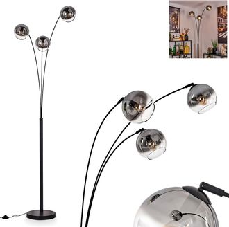 HOFSTEIN Stehleuchte Koyoto, Stehlampe aus Metall/Glas in Schwarz/Rauchfarben/Klar, Leuchte im Retro/Vintage-Design mit Schirmen aus Glas (Ø 15 cm) u. Fußschal