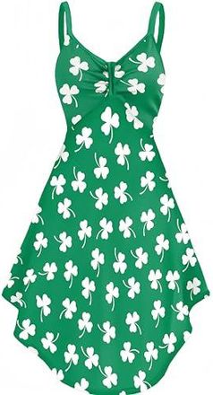 Ocean Plus Femme Robe avec Bretelles Robe pour Femmes Impression Numérique Jupe dimpression de Crâne déContractée Halloween Robe (L (EU 38-40), Trèfle à Quatre F