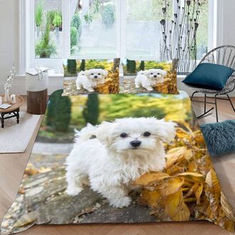 Generic Niedliche Tiere Bettw&auml;sche 135x200 cm Wei&szlig;er Hund Bettw&auml;sche-Sets Superweich Mikrofaser 3 Teilig Haben 1 Bettbezug und 2 Kissenbez&uuml;ge 80&times;80cm mit Rei&szlig;