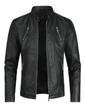 AlltheMen Lederjacke Herren Bikerjacke aus Kunstleder