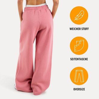 Smilodox Jogginghose Thalea, Jogger Damen, Wide-Leg mit Tunnelzug und Logo Weites Bein, Seitentaschen mit Rippeinsatz, Logo-Stitching, Freizeit